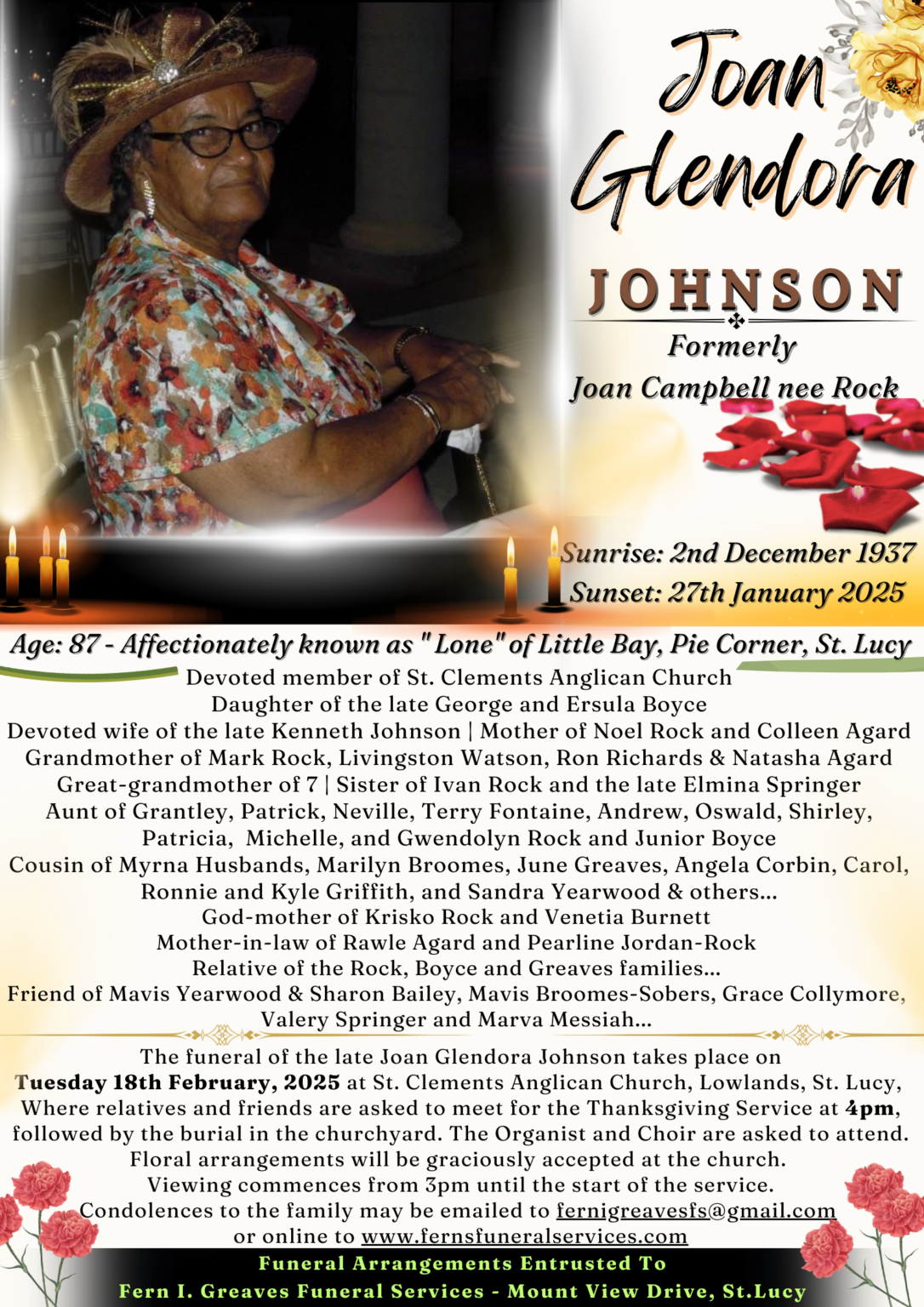Announcements | Obits – Fern I. Greaves Funeral Services