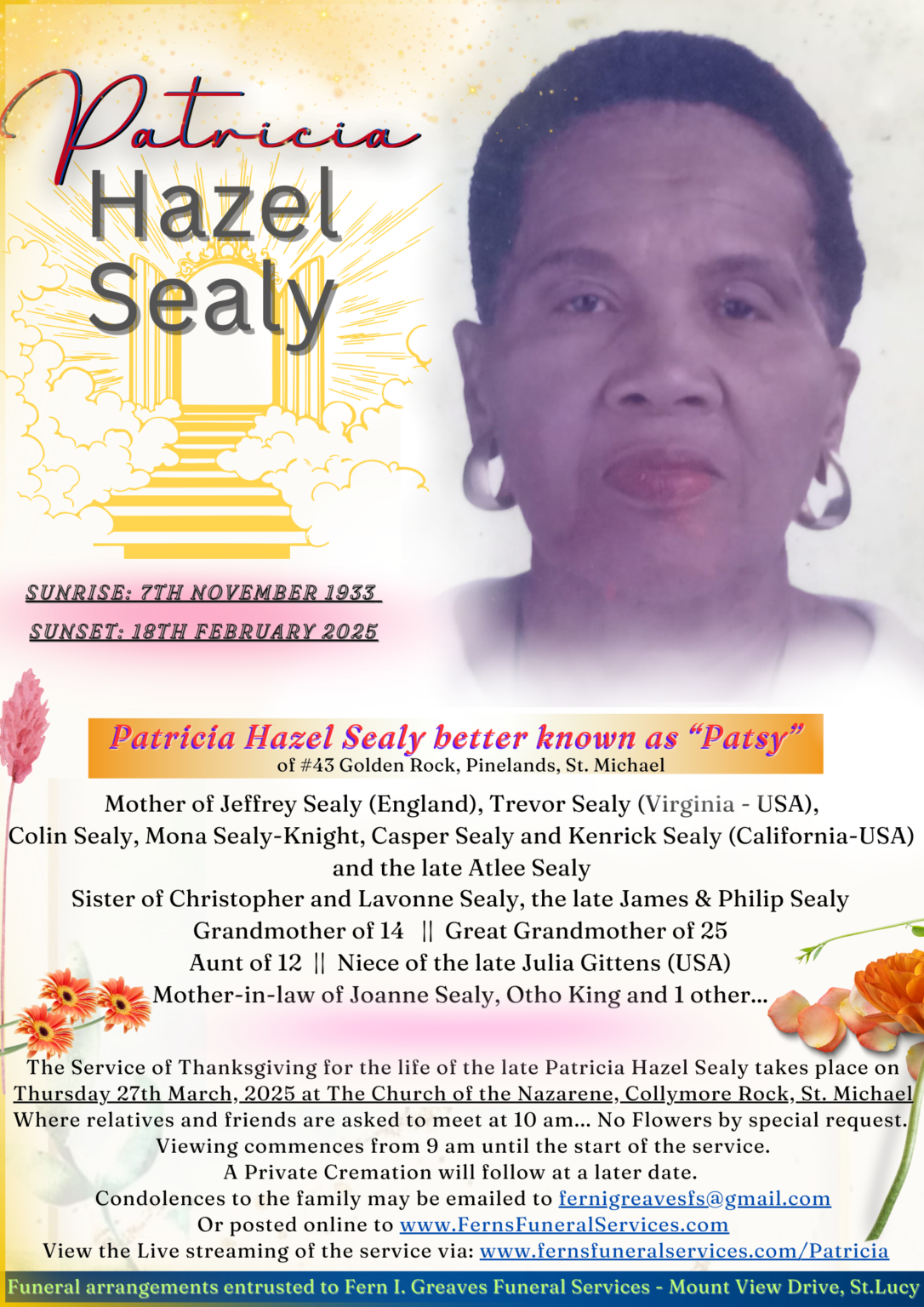 Announcements | Obits – Fern I. Greaves Funeral Services