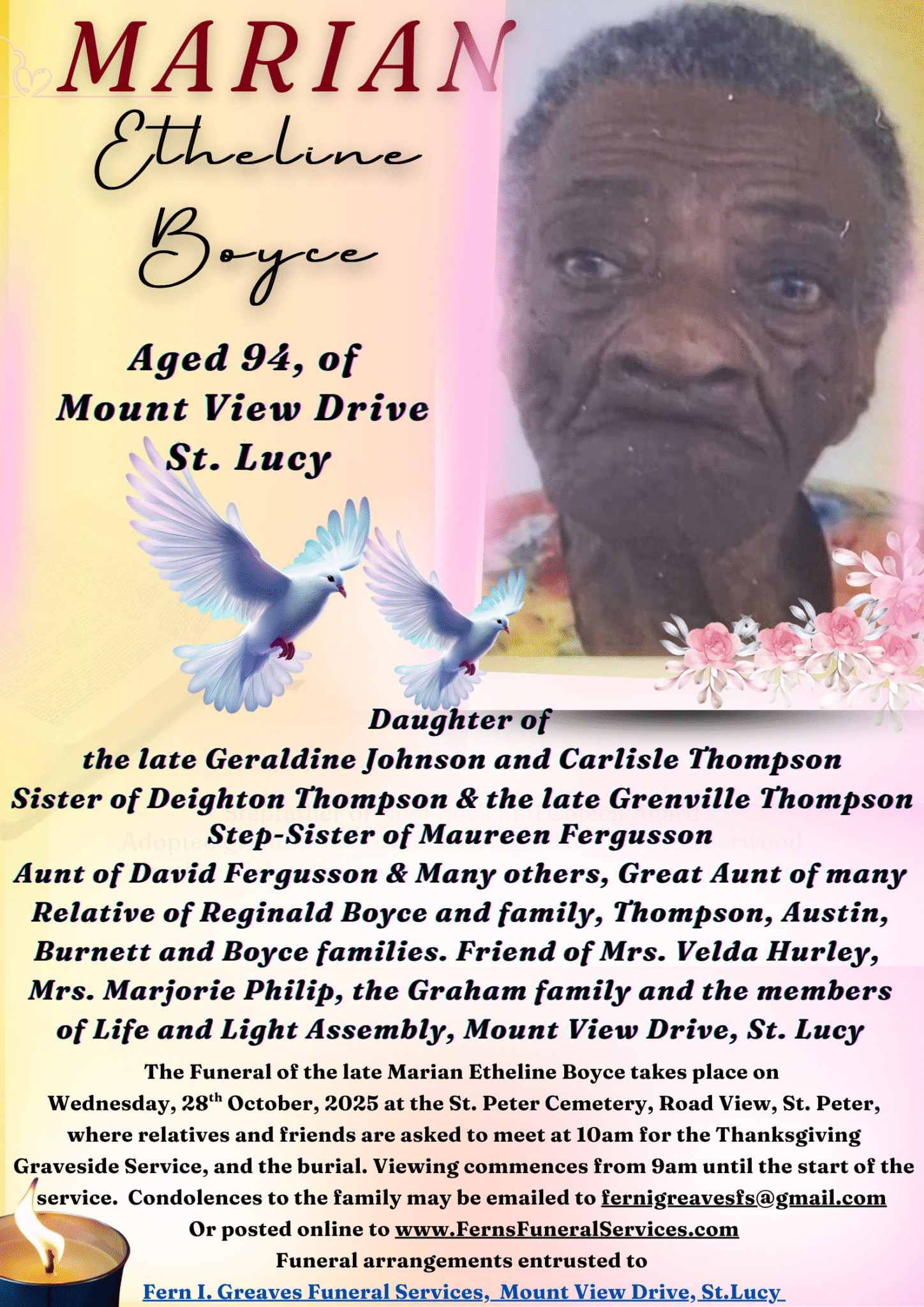 Announcements | Obits – Fern I. Greaves Funeral Services