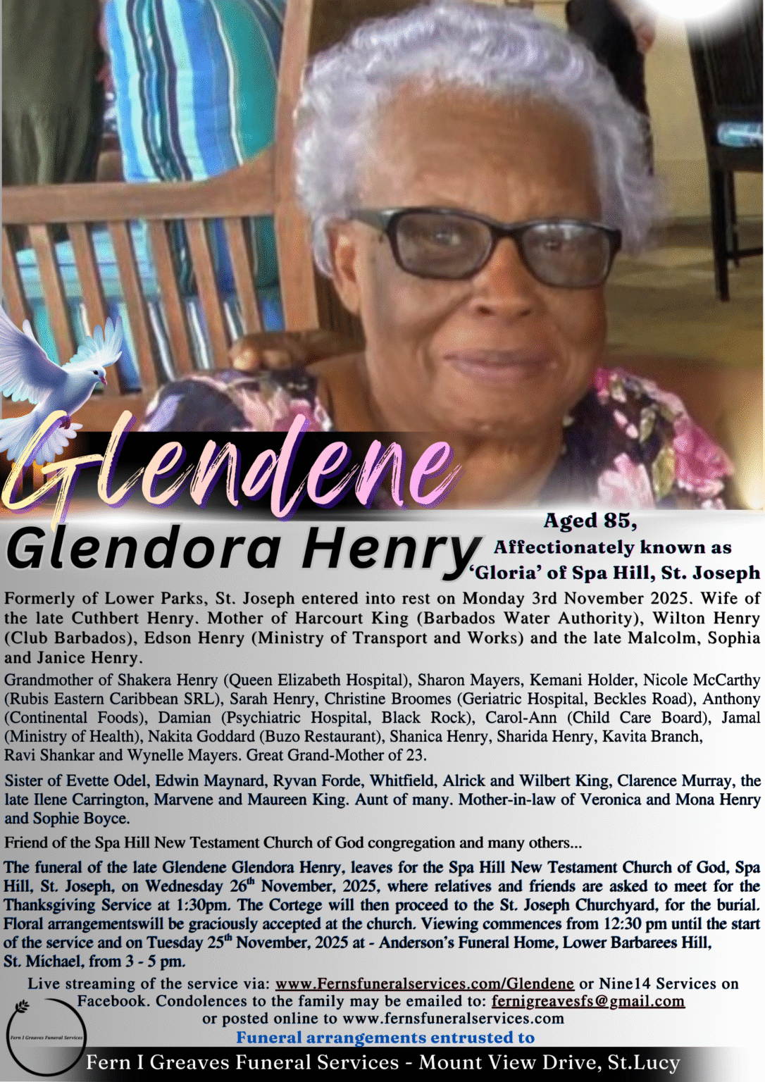 Announcements | Obits – Fern I. Greaves Funeral Services